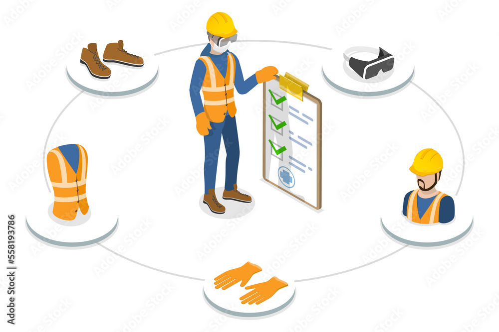 3D Isometric Flat Conceptual Illustration of Occupational Safety Stock ...