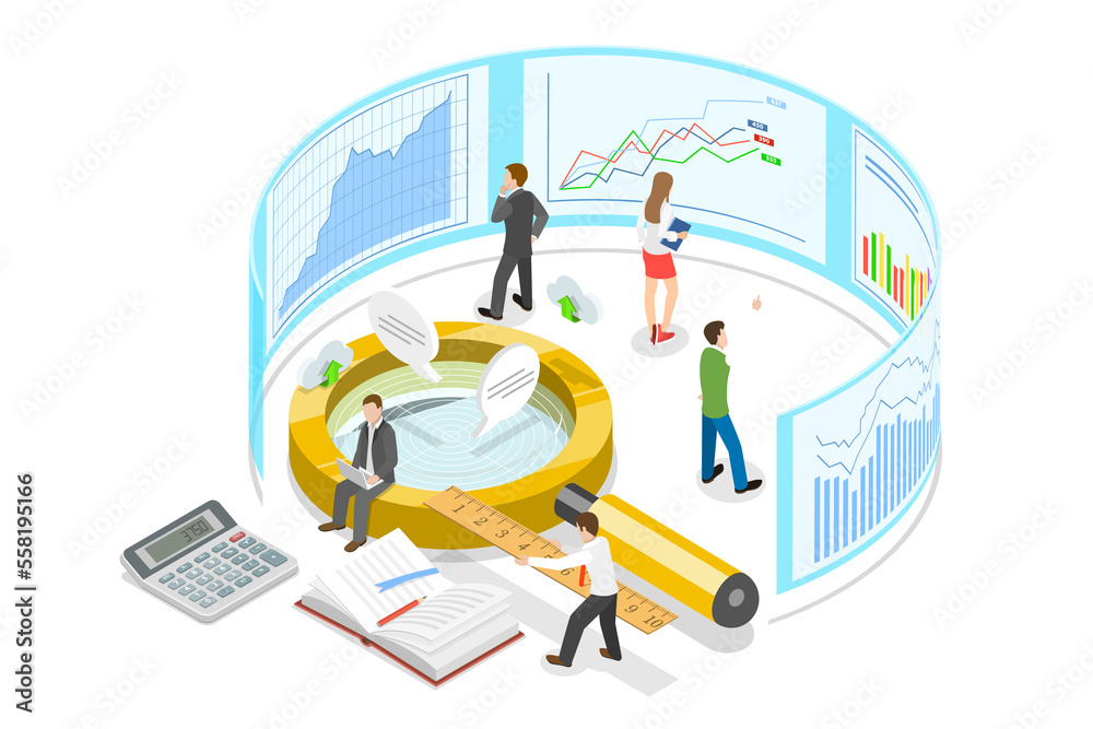 3D Isometric Flat Conceptual Illustration of Data Analysis Stock ...