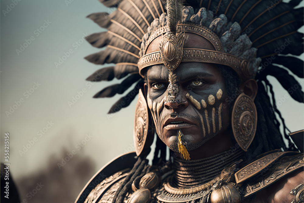 Illustration Stock Native American portrait Mayan warrior, Aztec, Incas ...