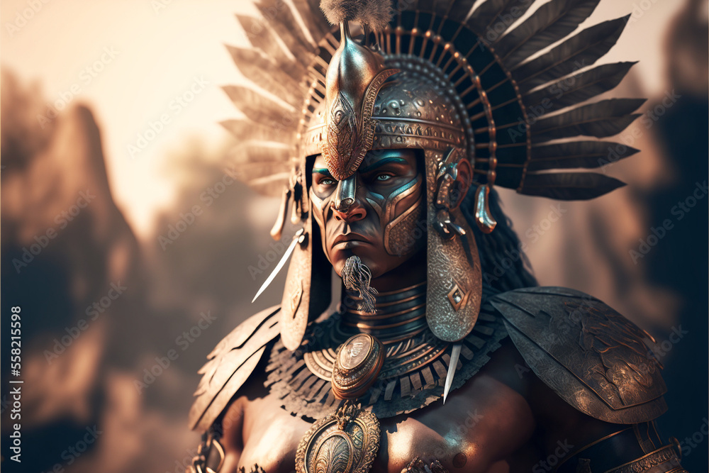 Native American portrait Mayan warrior, Aztec, Inca, Indian tribe man ...