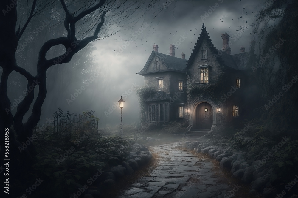 Haunted Victorian Mansion with a Small Stone Path. Horror abandoned ...