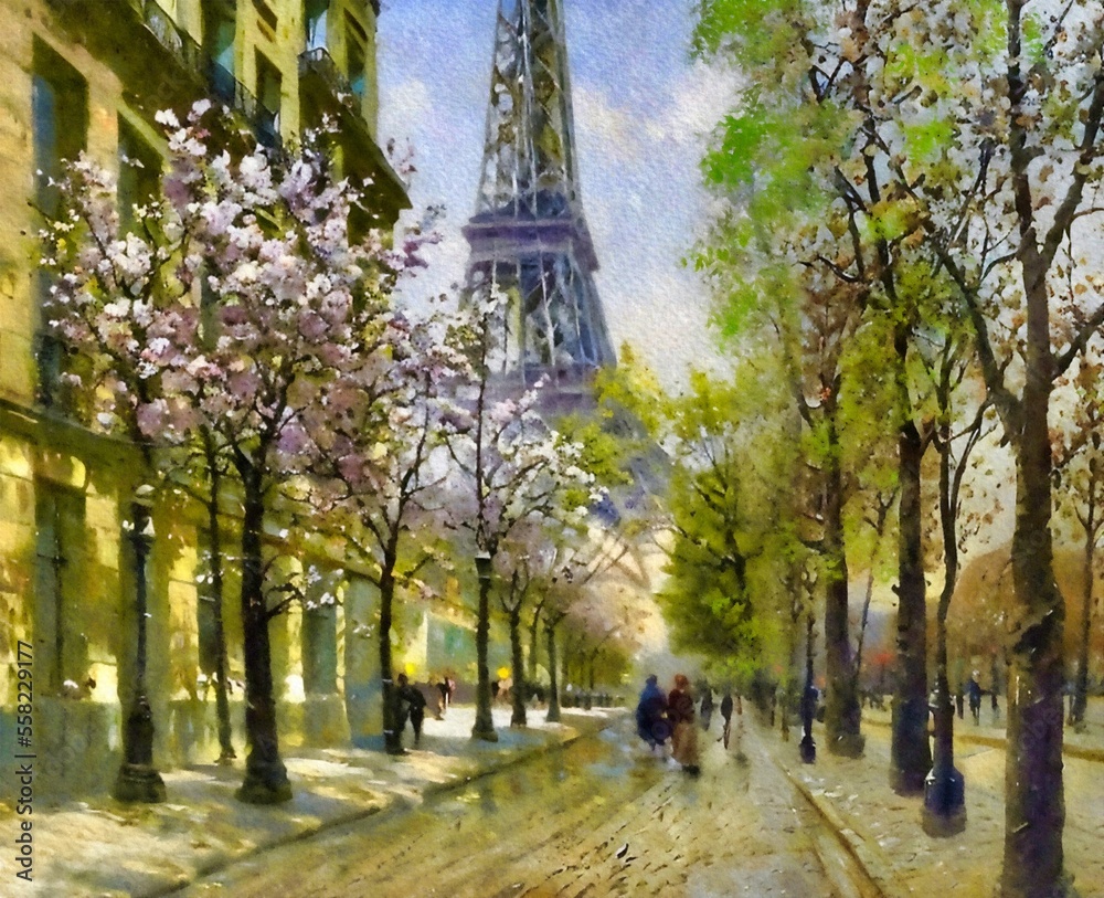 Paintings lndscape, blossom in spring, artwork, fine art. Spring in ...