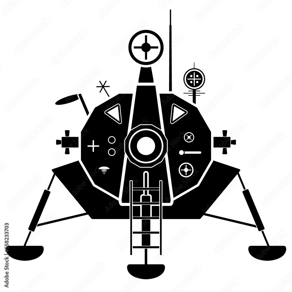 Clean and simple lunar lander illustration, line art, clipart ...