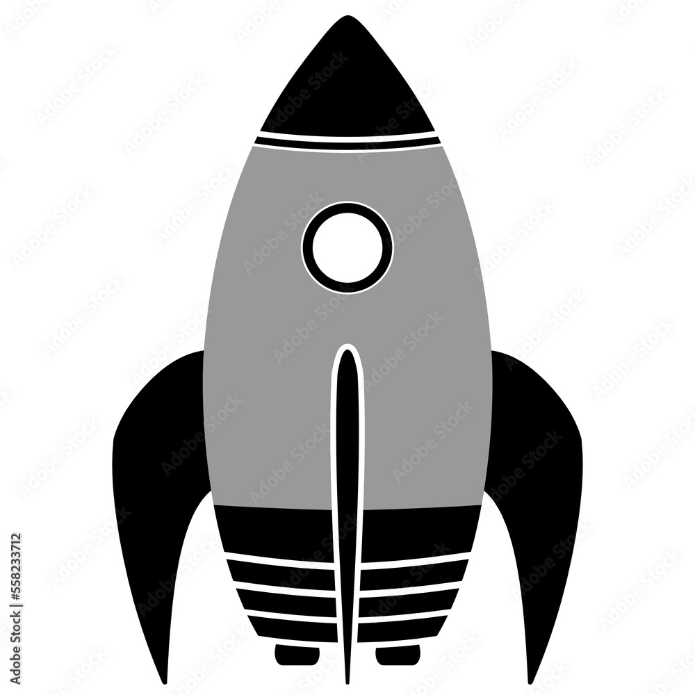 Clean and simple rocketship illustration, line art, clipart, geometric ...