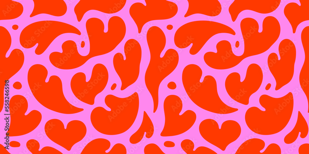 Melting red love heart seamless pattern illustration. Retro psychedelic ...