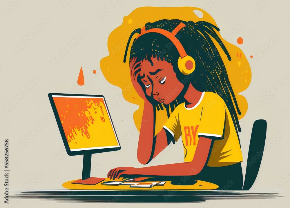 student sitting in front of a computer, looking disappointed and ...