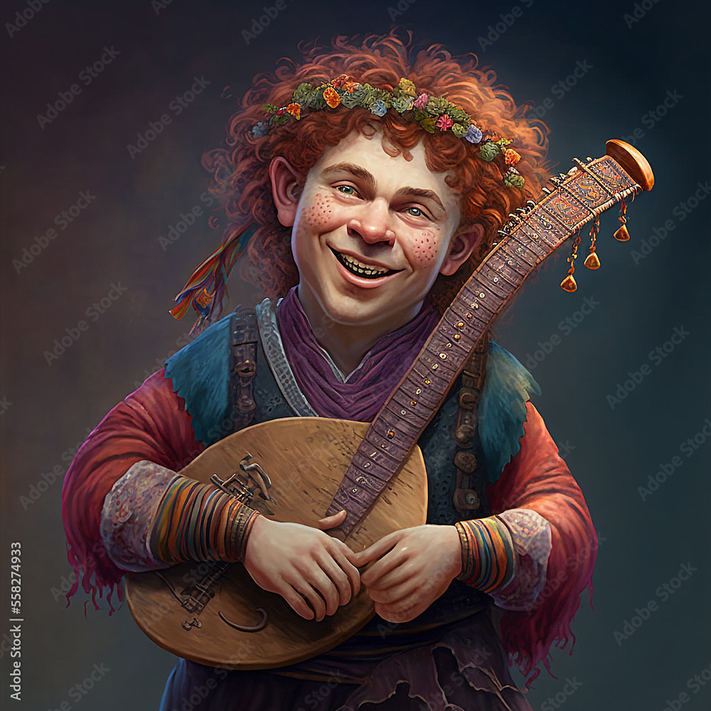 halfling bard realistic illustration Stock Illustration | Adobe Stock