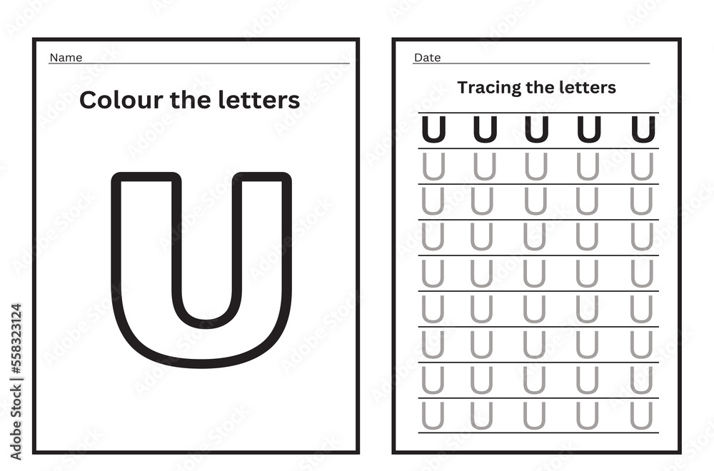 Stock-Vektorgrafik „Alphabet tracing practice Letter U. Tracing ...