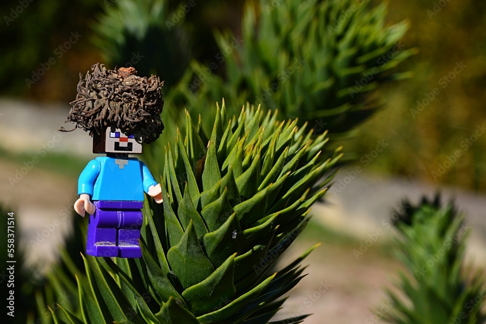 LEGO Minecraft figure of Steve climbing on a branch of spiky Monkey ...