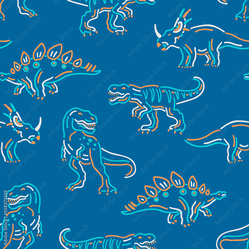 Dinosaurs Seamless Pattern. Cartoon Dinosaurs Kids Seamless Repeat ...