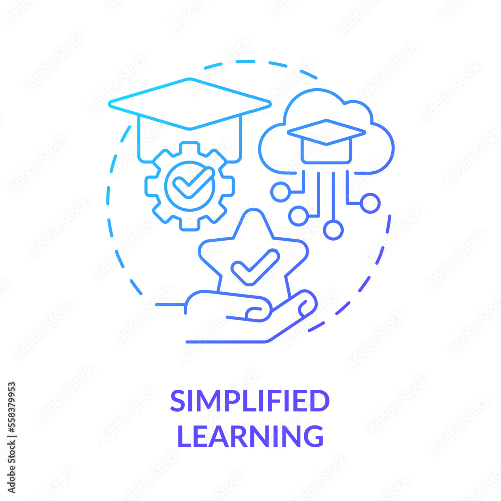 Simplified learning blue gradient concept icon. Elearning. Learning management system benefit ...