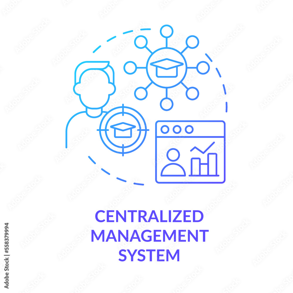 Centralised management system blue gradient concept icon. Elearning. Student tracking. LMS ...