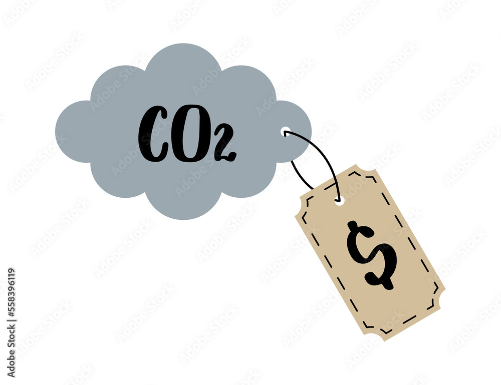 CO2 emission reduction concept flat vector illustration. Greenhouse CO2 gas cloud with dollar ...