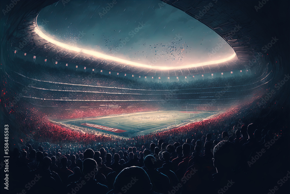 Sports stadium with a huge crowd of fans. Stock Illustration | Adobe Stock