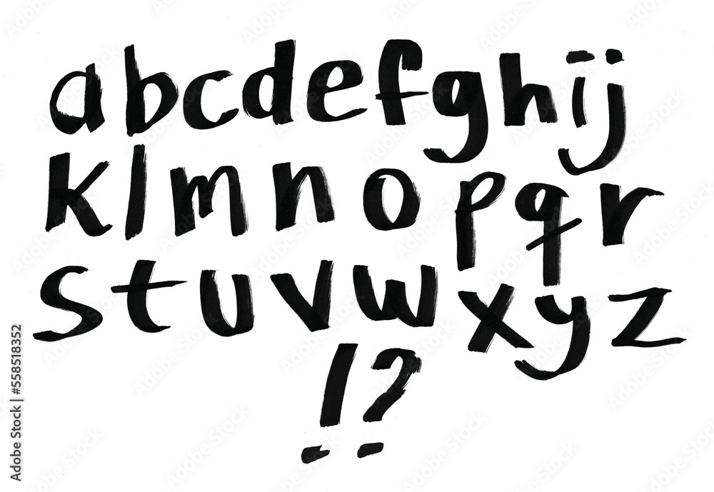 Handwritten alphabet with marker pen brush. 26 letters a to z. Writing ...