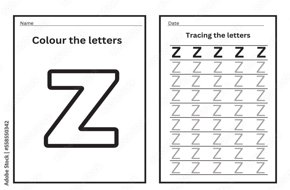 Stock-Vektorgrafik „Alphabet tracing practice Letter Z. Tracing ...
