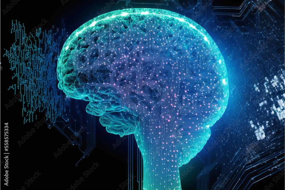 Technology Artificial intelligence (AI) brain animation digital data concept.Big Data Flow ...
