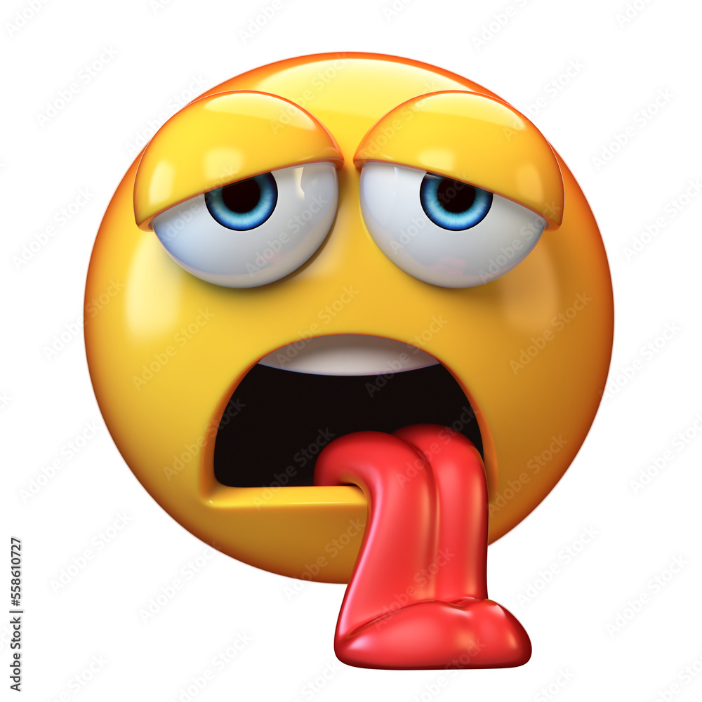 Exhausted emoji isolated on white background, tired emoticon 3d ...