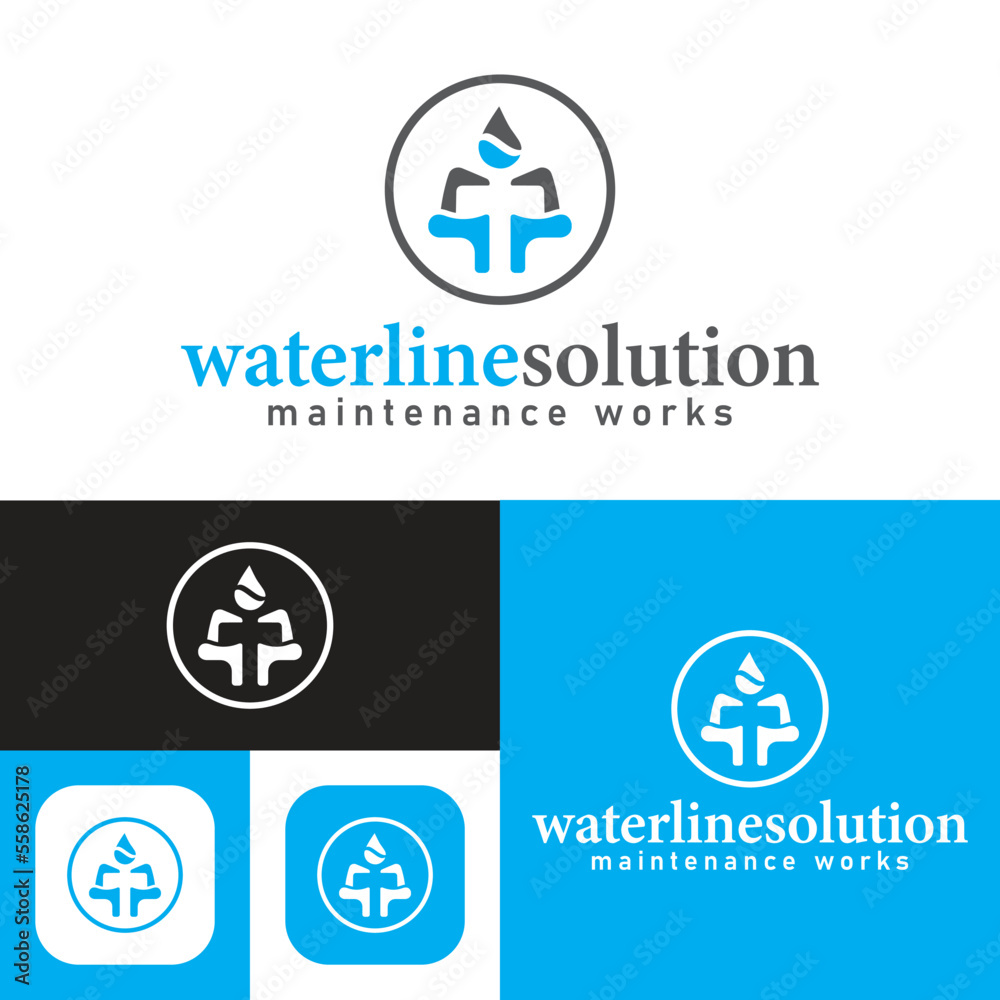 Plumbing service logo. Waterline repair logo.vector illustration. black ...