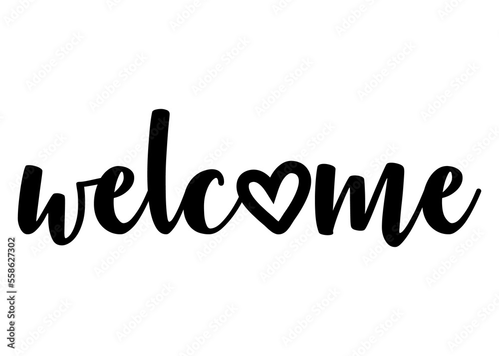 Letras de la palabra welcome con corazón en lugar de letra o. Texto ...
