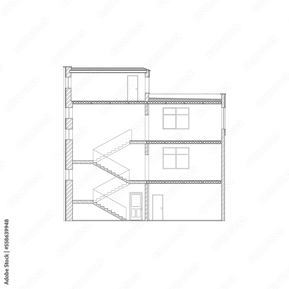Vector de Stock Detailed multi-storey building. Cross-section house ...