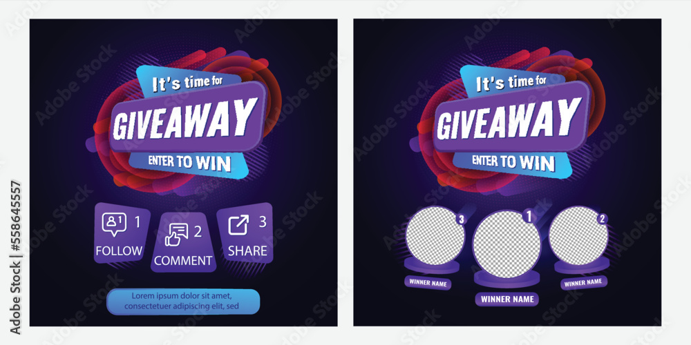 Giveaway quiz contest and announcement for social media feed. Vector ...