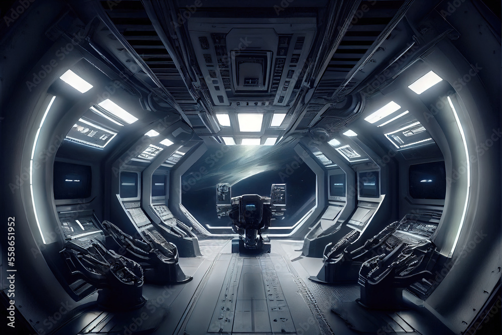 Ilustración de Stock Spaceship or space station interior, inside dark ...