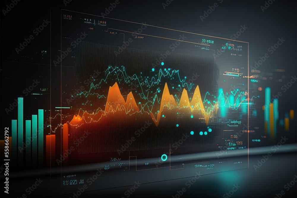 Stock-Illustration „Business economic charts with light effects, neon ...