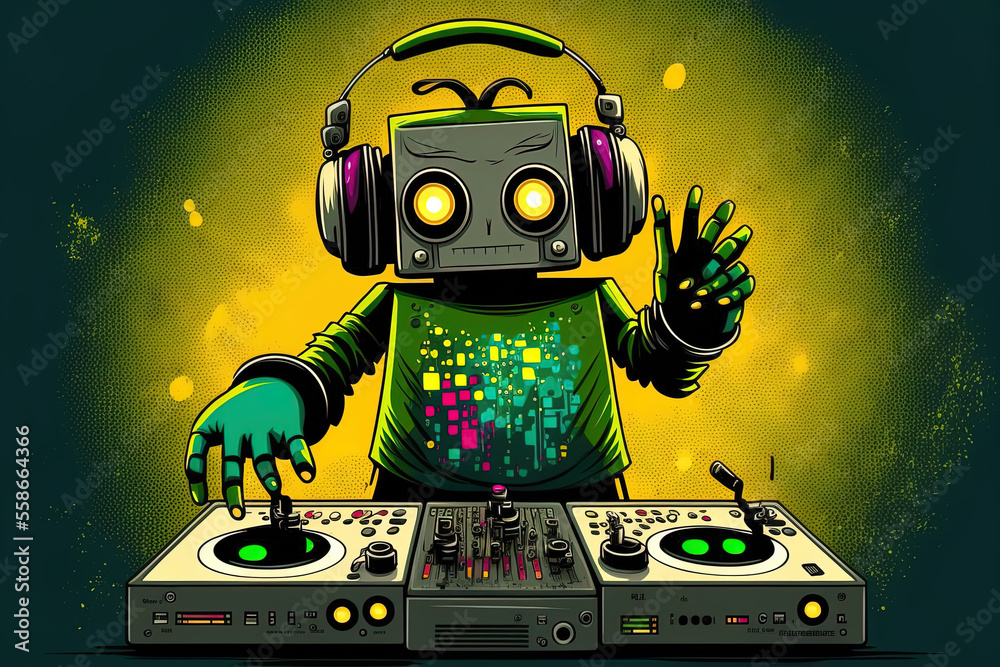 Stock-Illustration „Robot DJ animation. Generative AI“ | Adobe Stock
