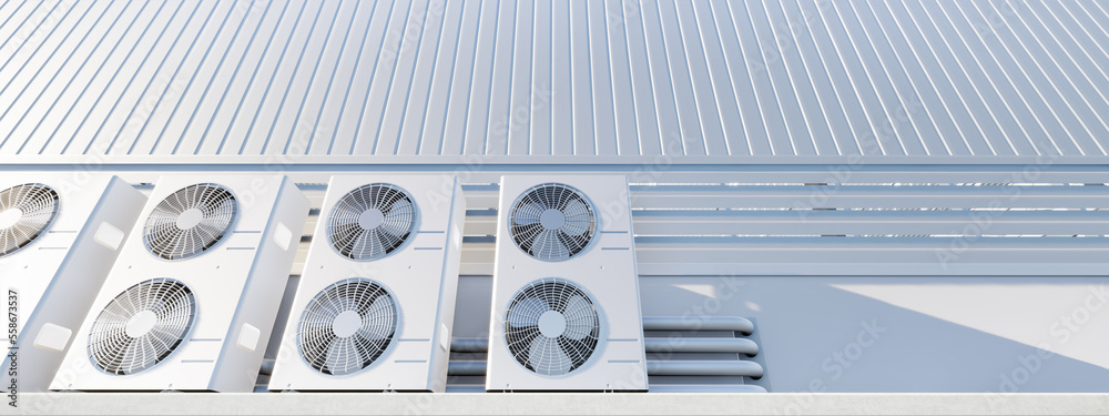 3d rendering of condenser unit or compressor outside factory plant ...
