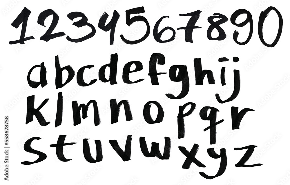 Handwritten alphabet and numbers with marker pen brush. 26 letters a to ...