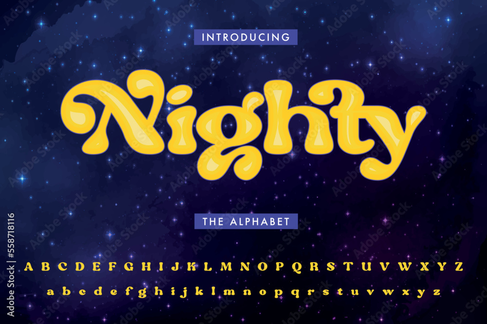 A 1970s Styled Retro Alphabet with a starry sky Background. Typography ...