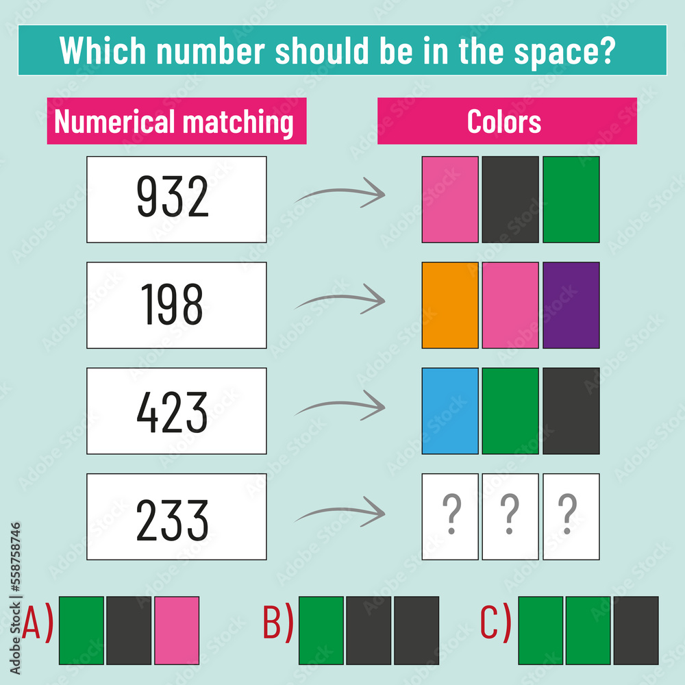 Math matching question. What colors should come into space ...