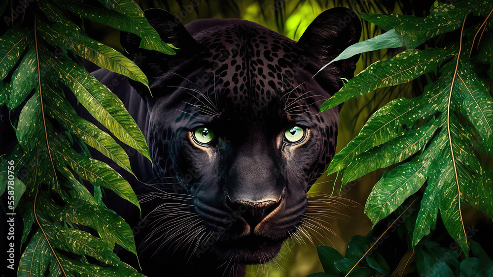 Magnificent panther in the jungle, wallpaper 4k Stock Illustration ...