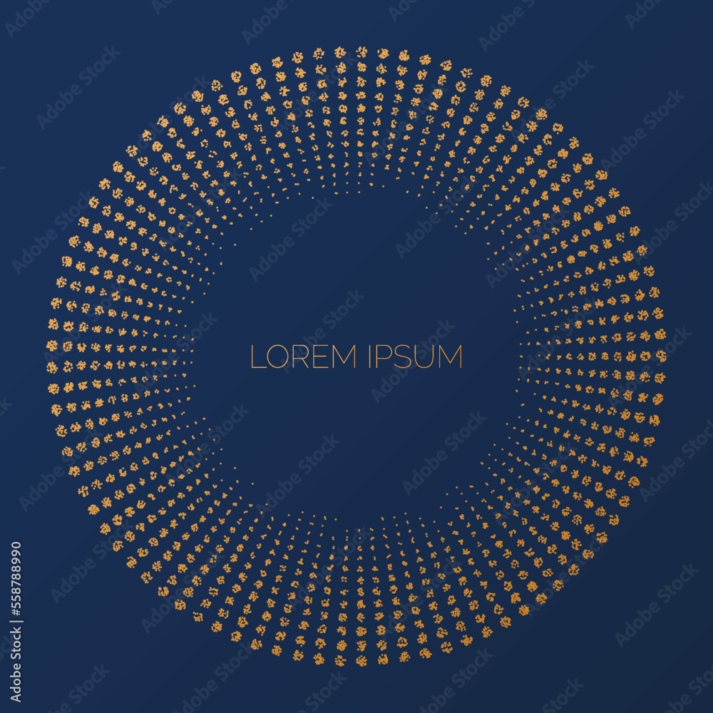 Gold circle frame. Golden foil embossed round border. Badge with ...