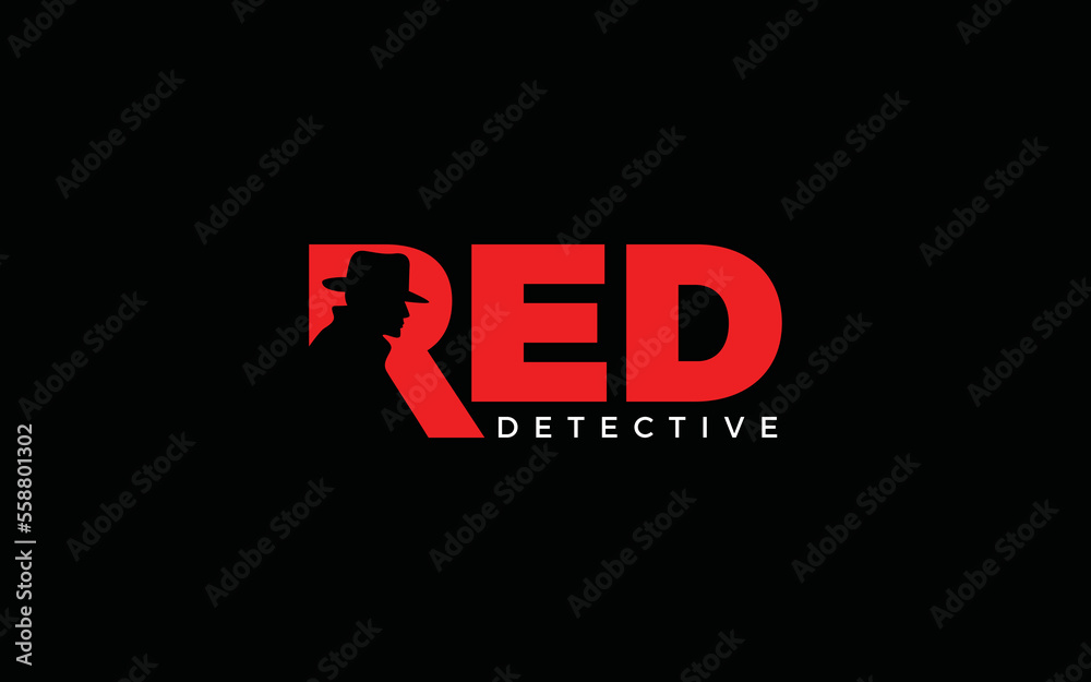 Vector de Stock Word mark logo icon formed negative space of detective ...