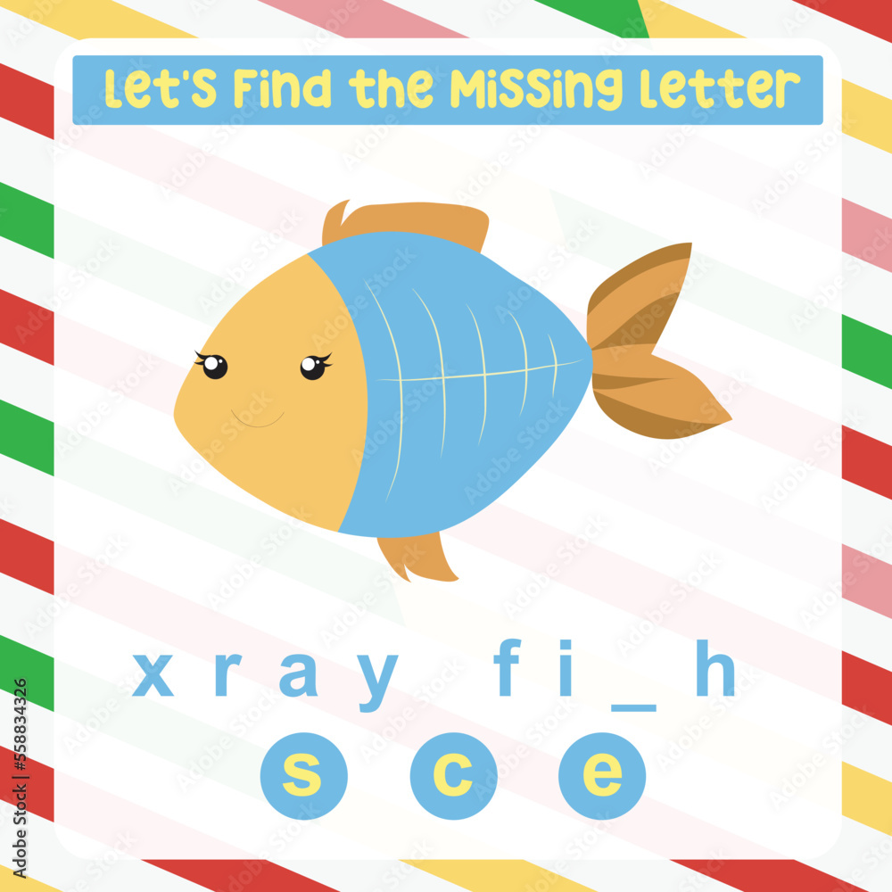 Missing letter worksheet for kids. Complete the missing letter for ...