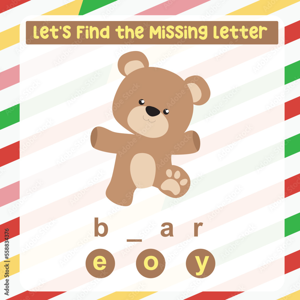 Vector de Stock Missing letter worksheet for kids. Complete the missing ...