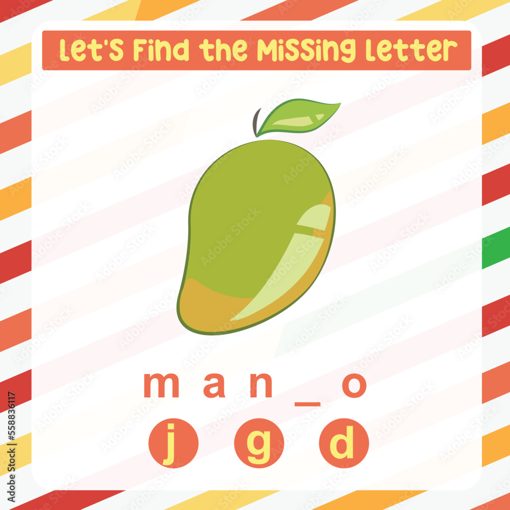 Find the missing letter worksheet for kids learning the fruits ...