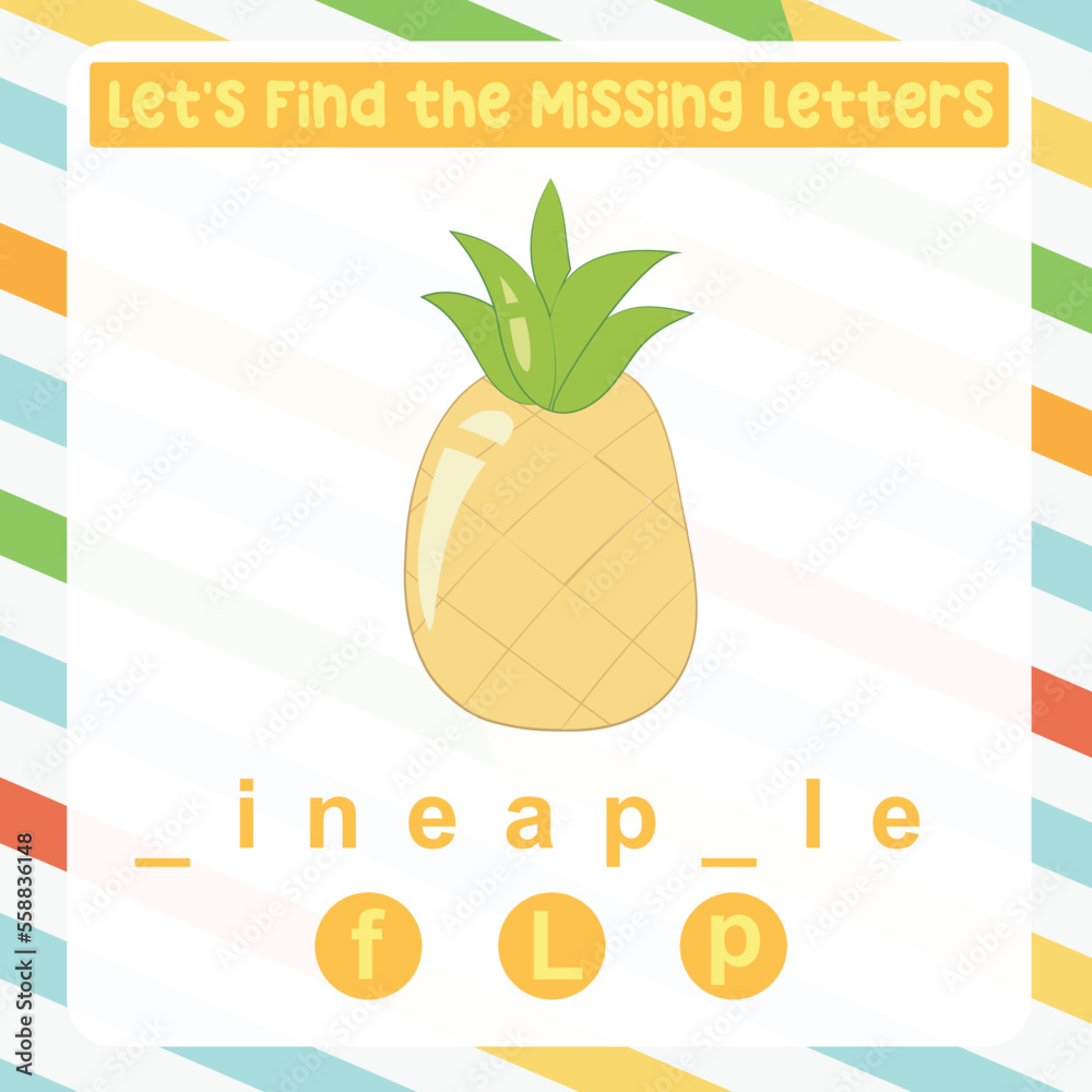 Find the missing letter worksheet for kids learning the fruits ...