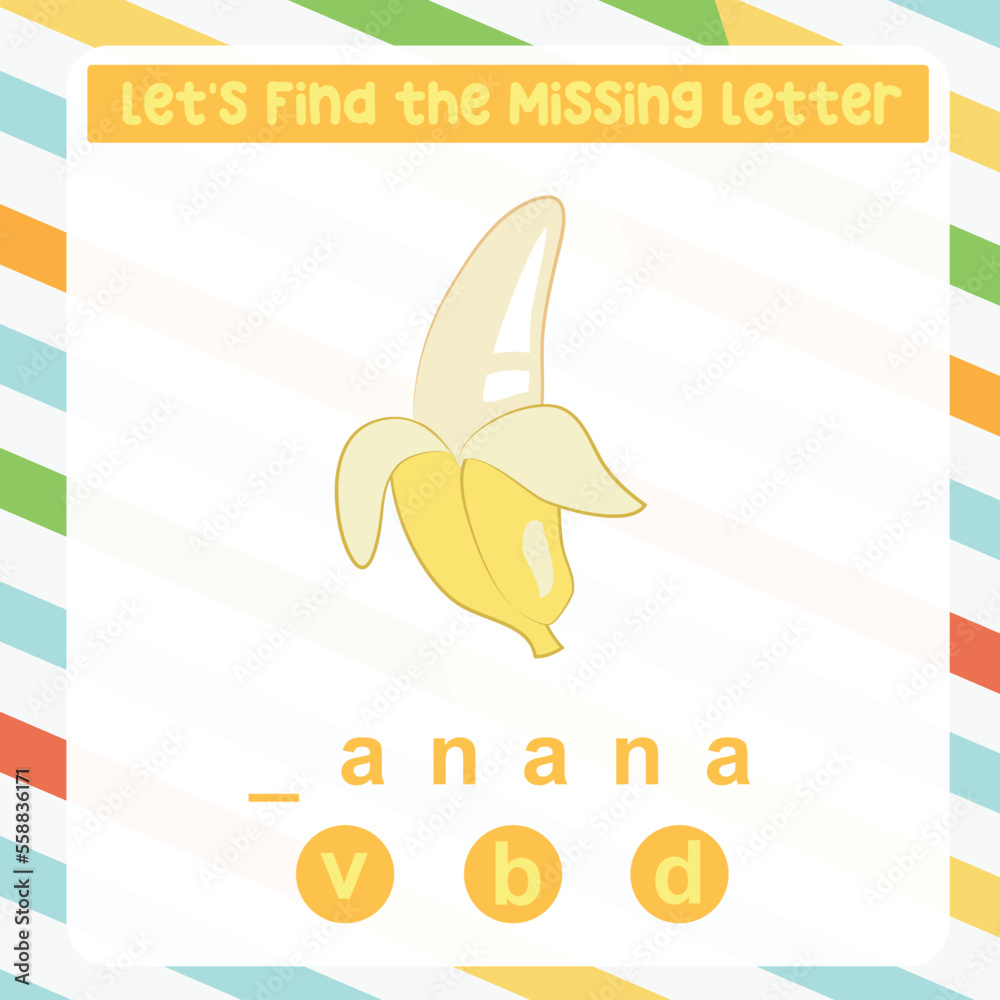 Image vectorielle Stock Find the missing letter worksheet for kids ...