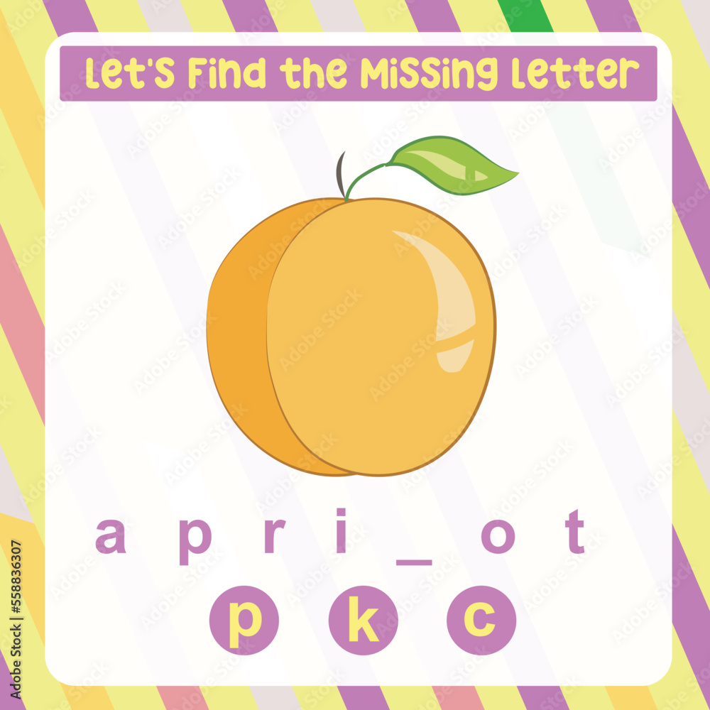Find the missing letter worksheet for kids learning the fruits ...