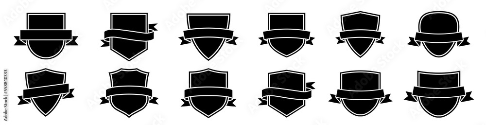 Shield labels. Shield with ribbon. Vintage label set. Vector badge ...