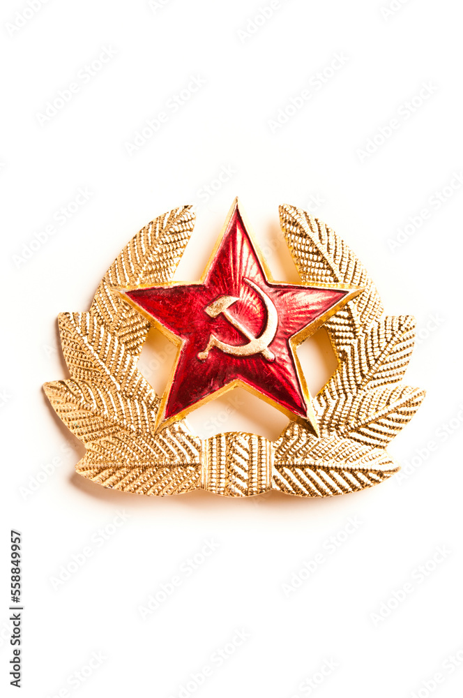 Soviet Union, communist pin with star and sickle, isolated Stock Photo ...