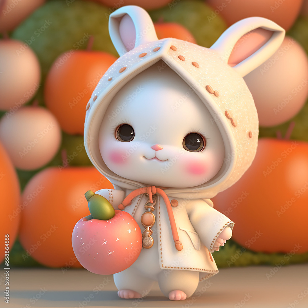 Super cute Pixar-style white baby bunny, Cartoon character design ...