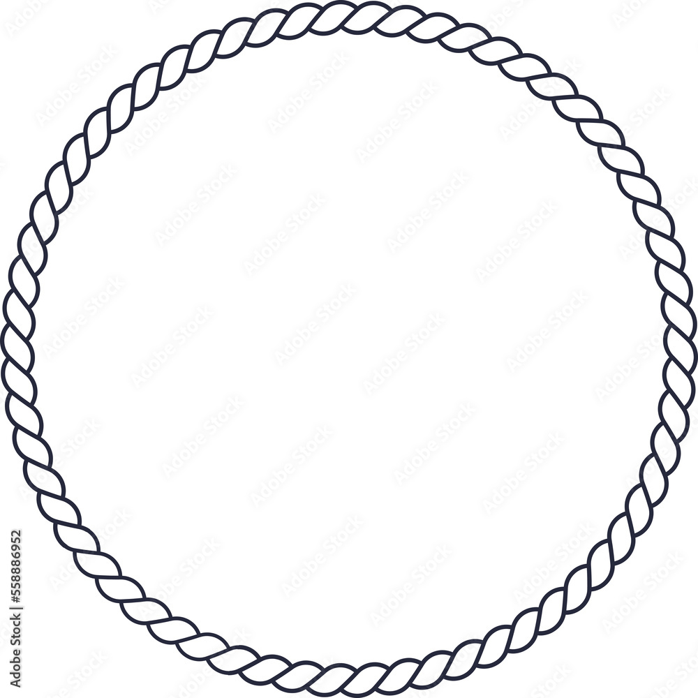 Round nautical rope frame, circle blue and white string border isolated ...