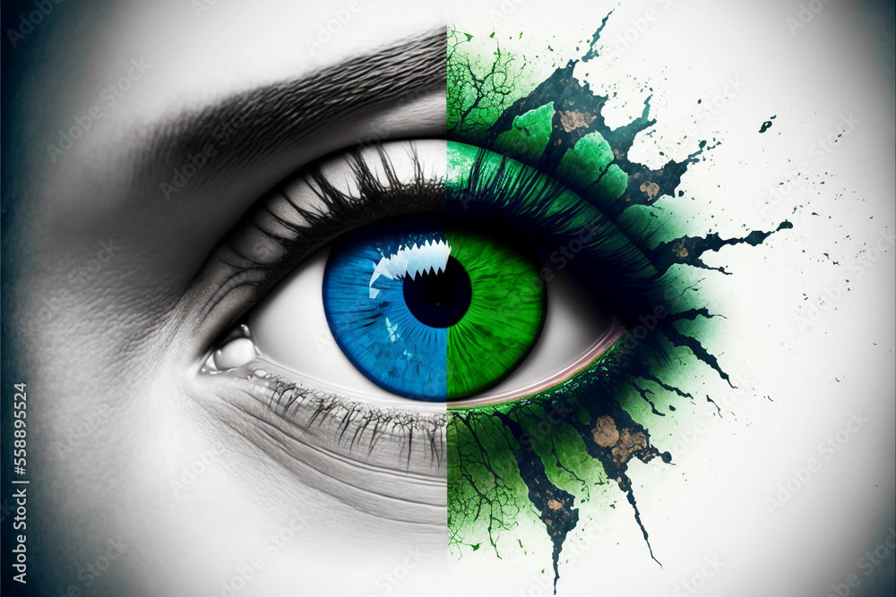 Heterochromia, eyes of a different color. Woman with strange and ...