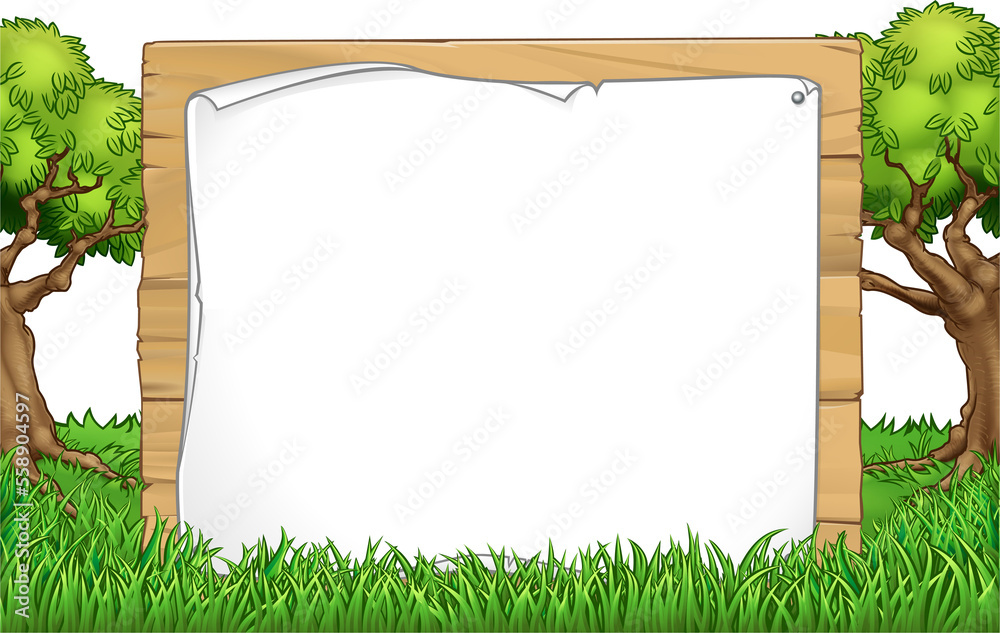 Cartoon Background Wooden Sign Park Forest Stock Illustration | Adobe Stock