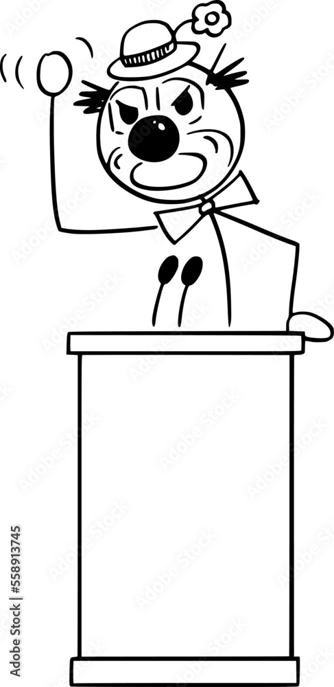 Clown Politician Behind Lectern , Vector Cartoon Stick Figure ...