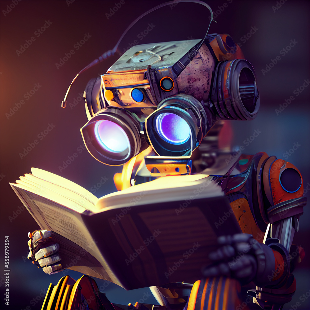 Stock-Illustration „cute robot reading a book, technological progress ...